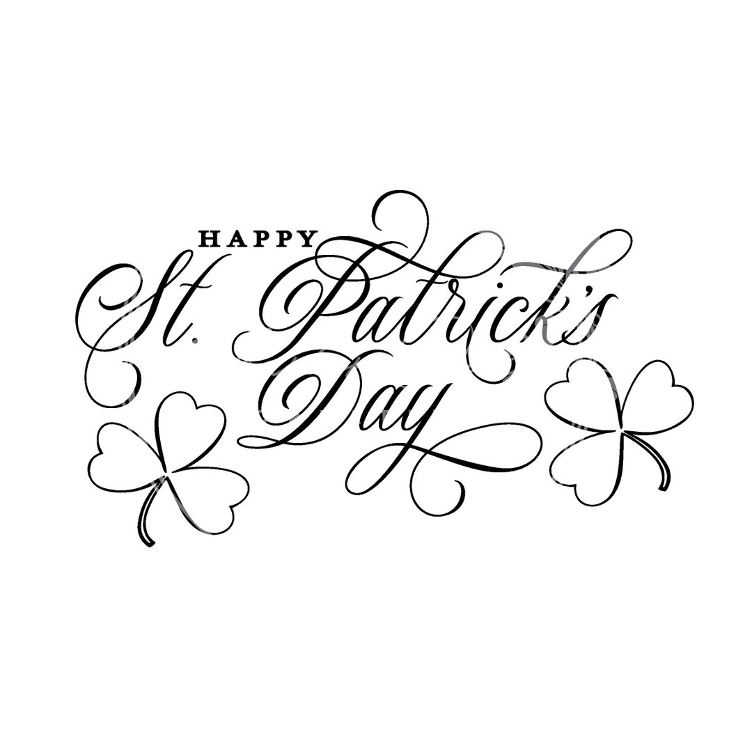 Elegant Happy St. Patrick's Day Script and Shamrocks Line Drawing ...
