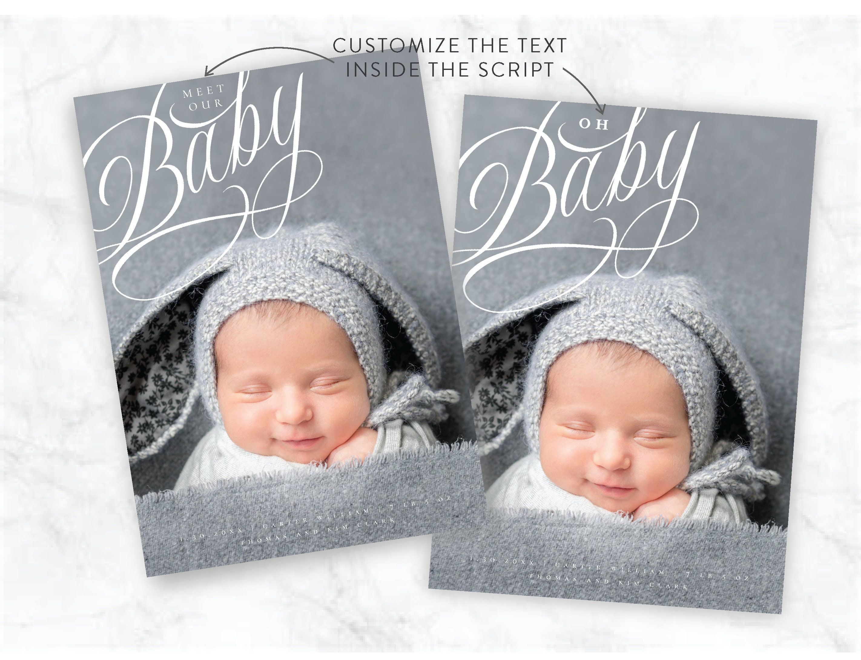 Oh, Baby Elegant Script Full-bleed Photo Baby Announcement Download - Etsy