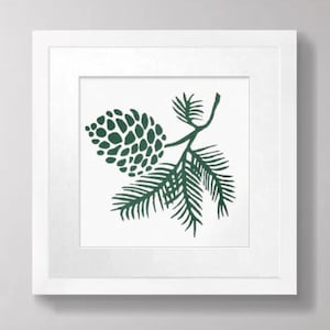 Hand-created Pine Sprig Linocut Artwork Image PNG Digital File Download ...