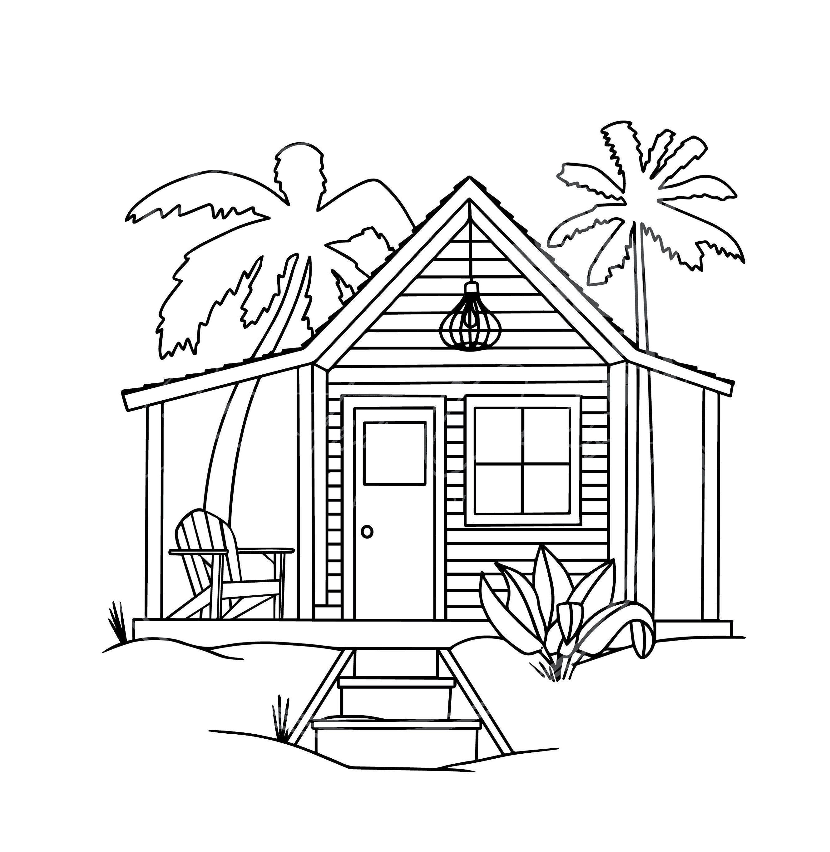 Easy Beach House Drawing Tropical Beach House Painting EASY FOR