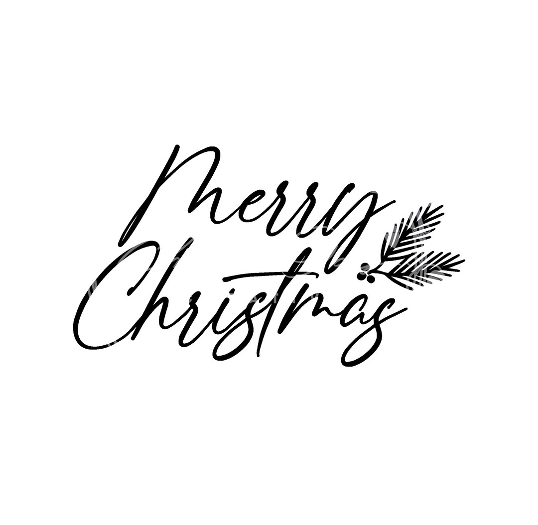 Hand-created Merry Christmas Script Typography and Pine Boughs Layered ...