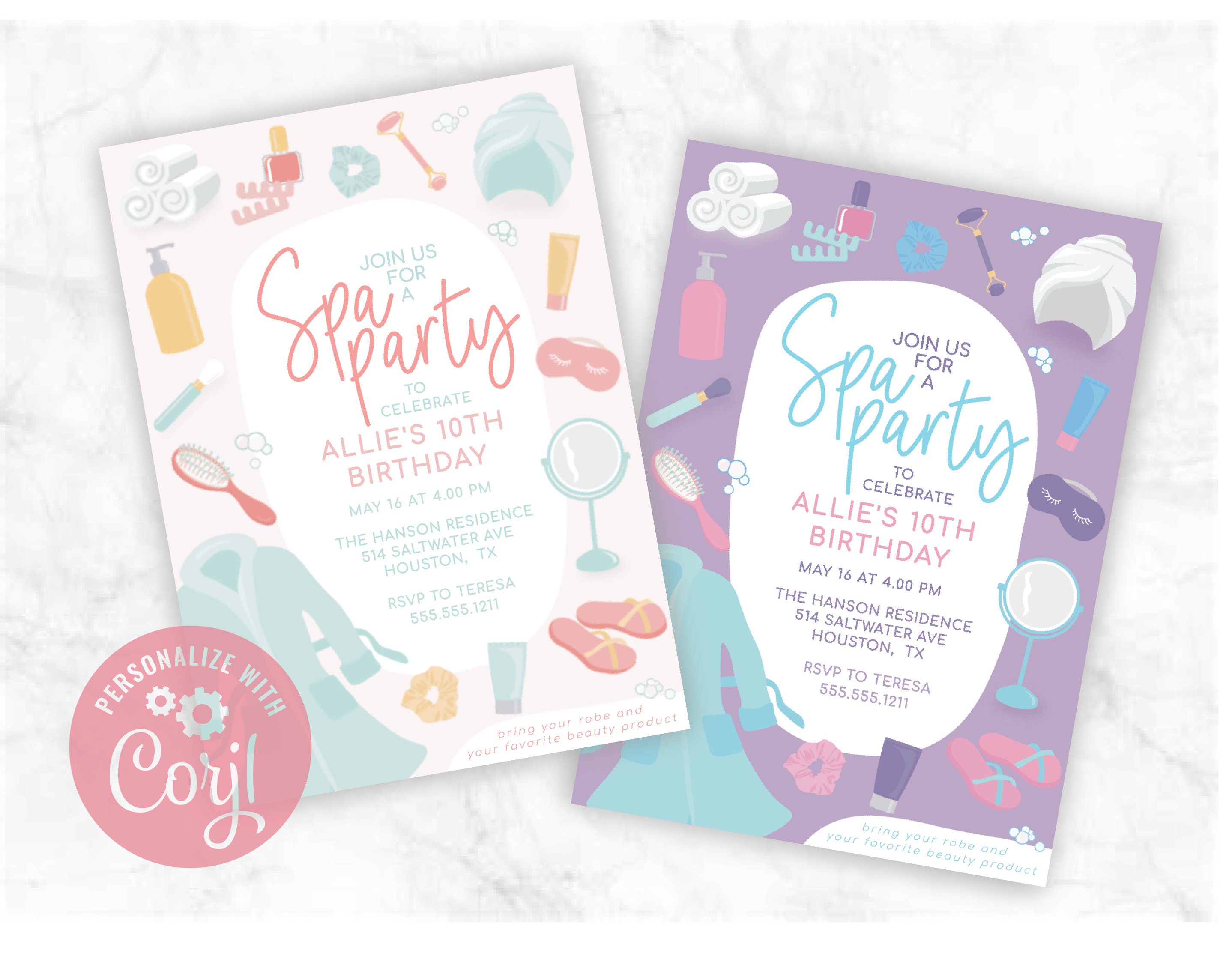 Spa Party Custom Birthday Party Invitation Download - Etsy