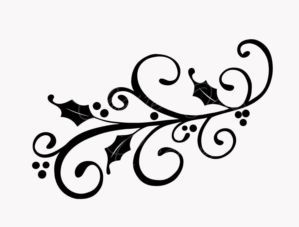 Ornate Holly Christmas Holiday Sprig SVG Digital File Download - Etsy
