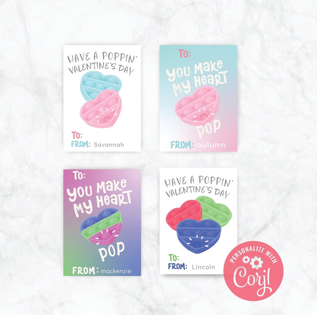 Fun & Trendy Pop-it Heart Fidget Toy Kids Classroom Valentine Cards ...