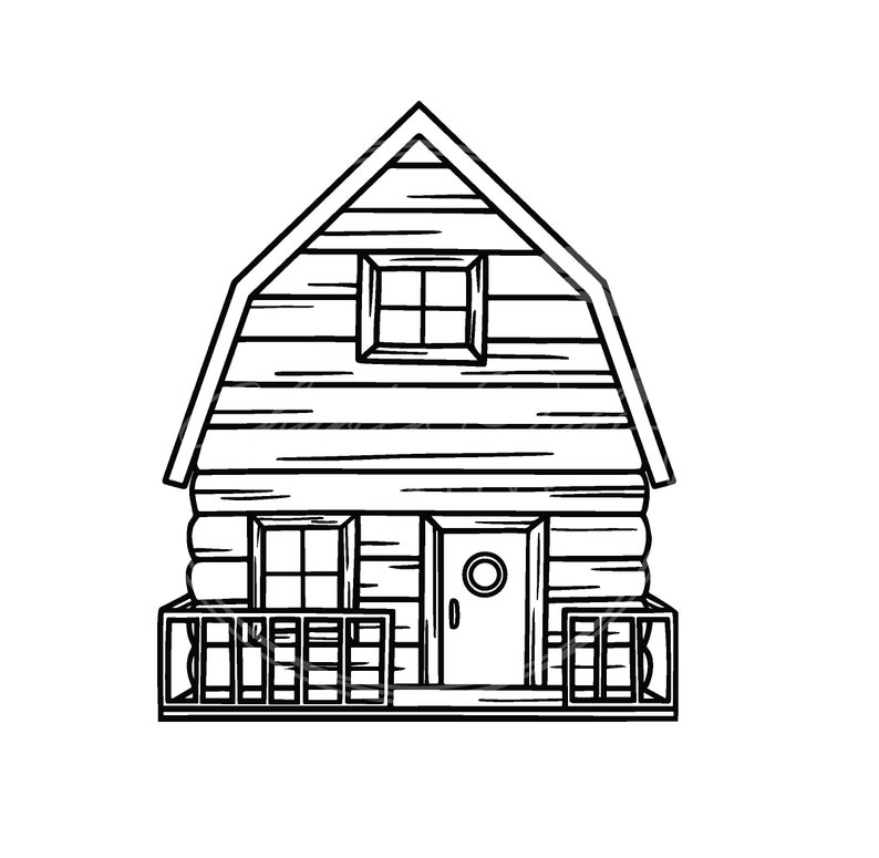 Simple Log Cabin Line Drawing SVG PNG Digital File Download - Etsy