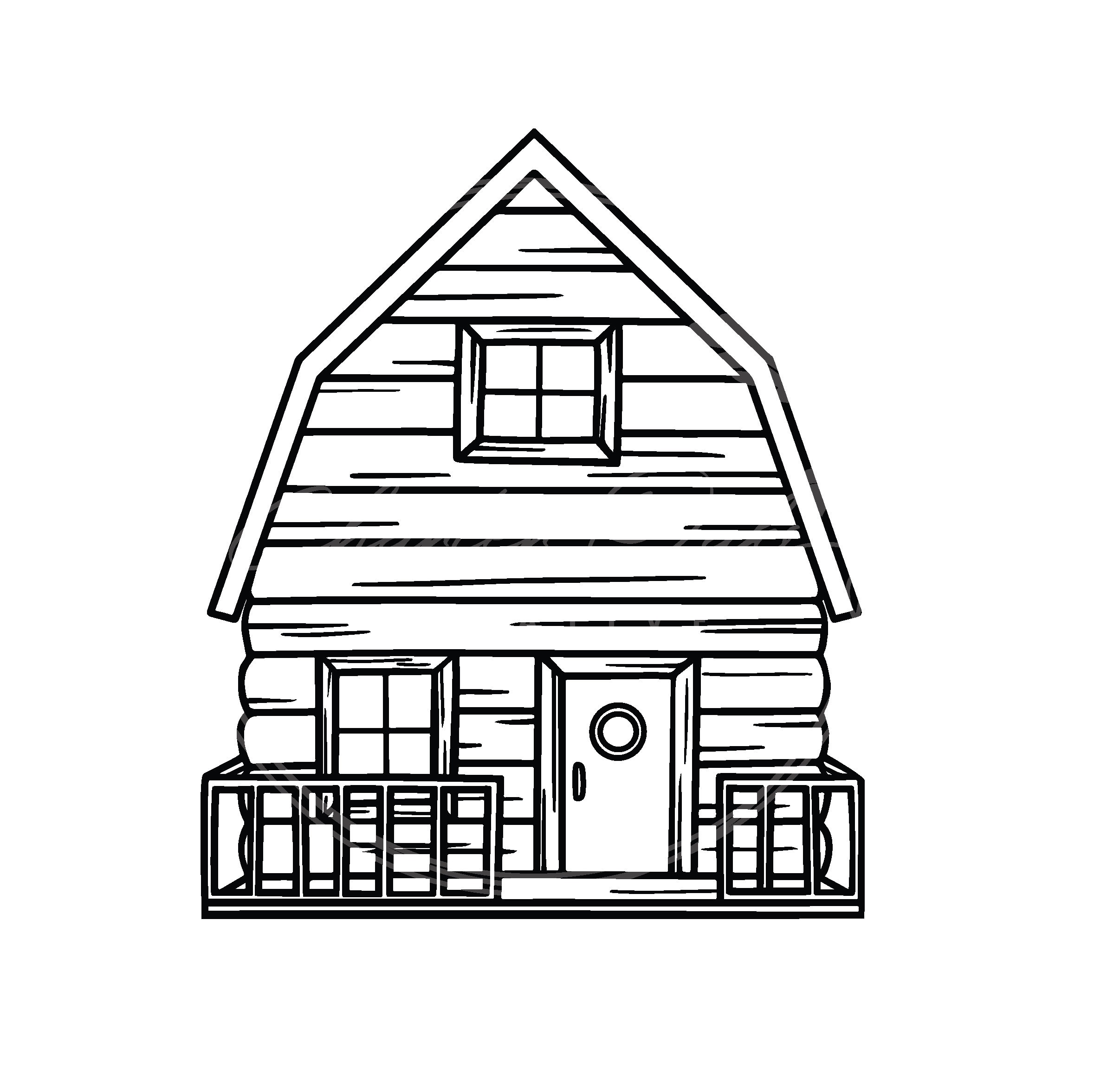 Simple Log Cabin Line Drawing SVG PNG Digital File Download - Etsy