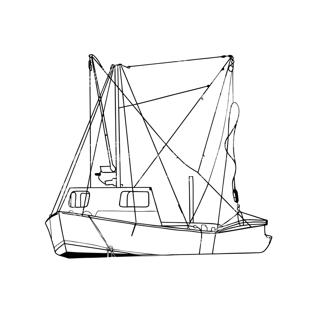 Fishing Boat/ship Boat Illustration/line Drawing SVG PNG Digital File ...