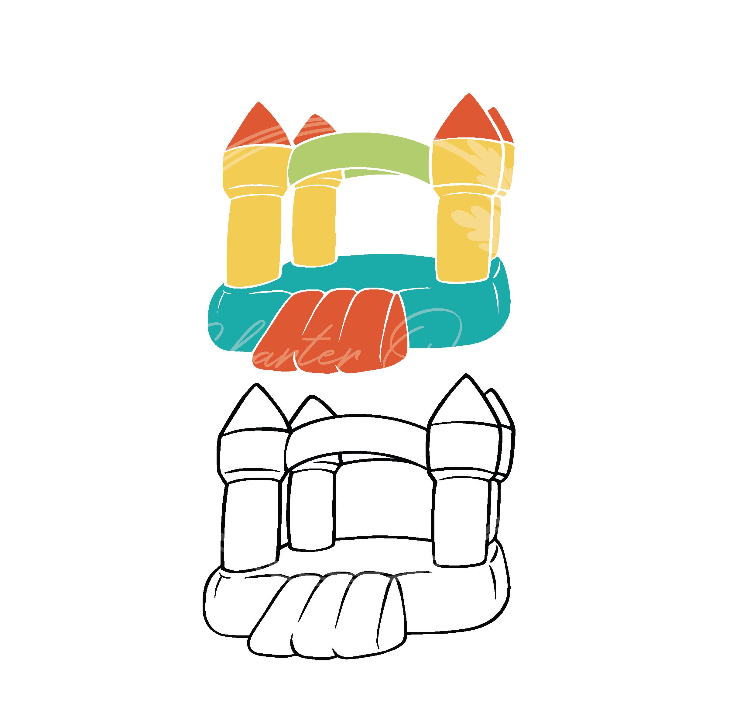 Bounce House/castle Children's Line Drawing/illustration Layered SVG ...