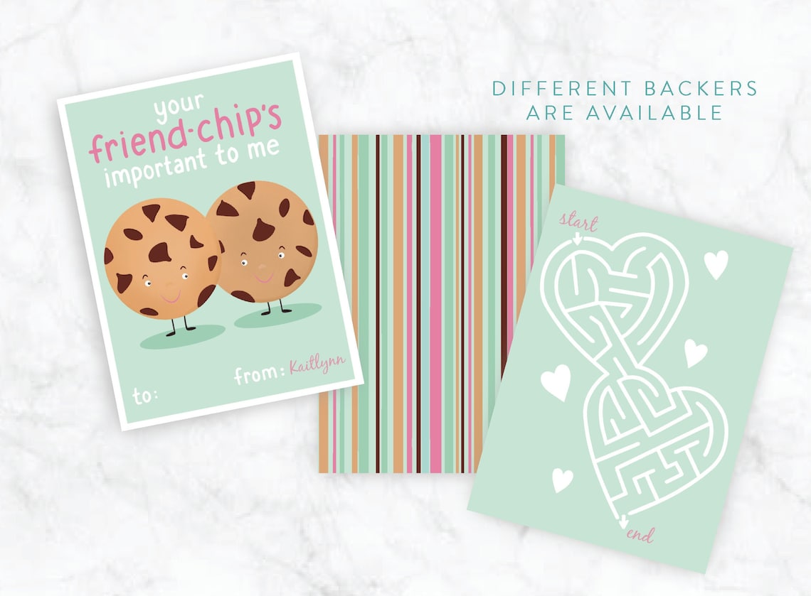 Cute Friend-chip Cookies Kids Valentine Cards Download - Etsy