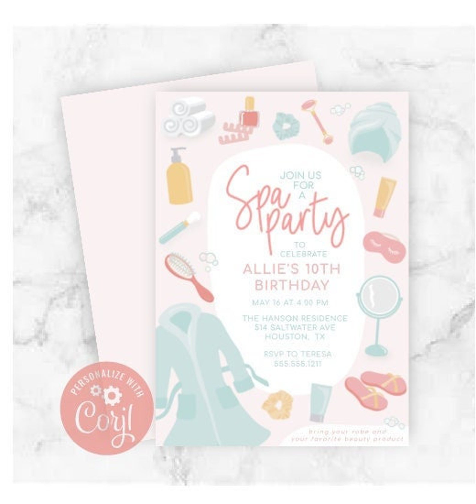 Spa Party Custom Birthday Party Invitation Download - Etsy