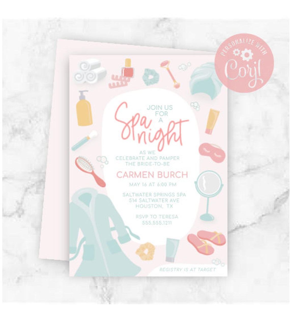 Spa Night Custom Bridal Shower Invitation Download - Etsy
