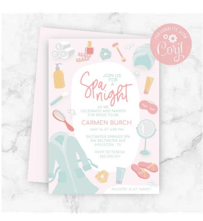 Spa Night Custom Bridal Shower Invitation Download - Etsy