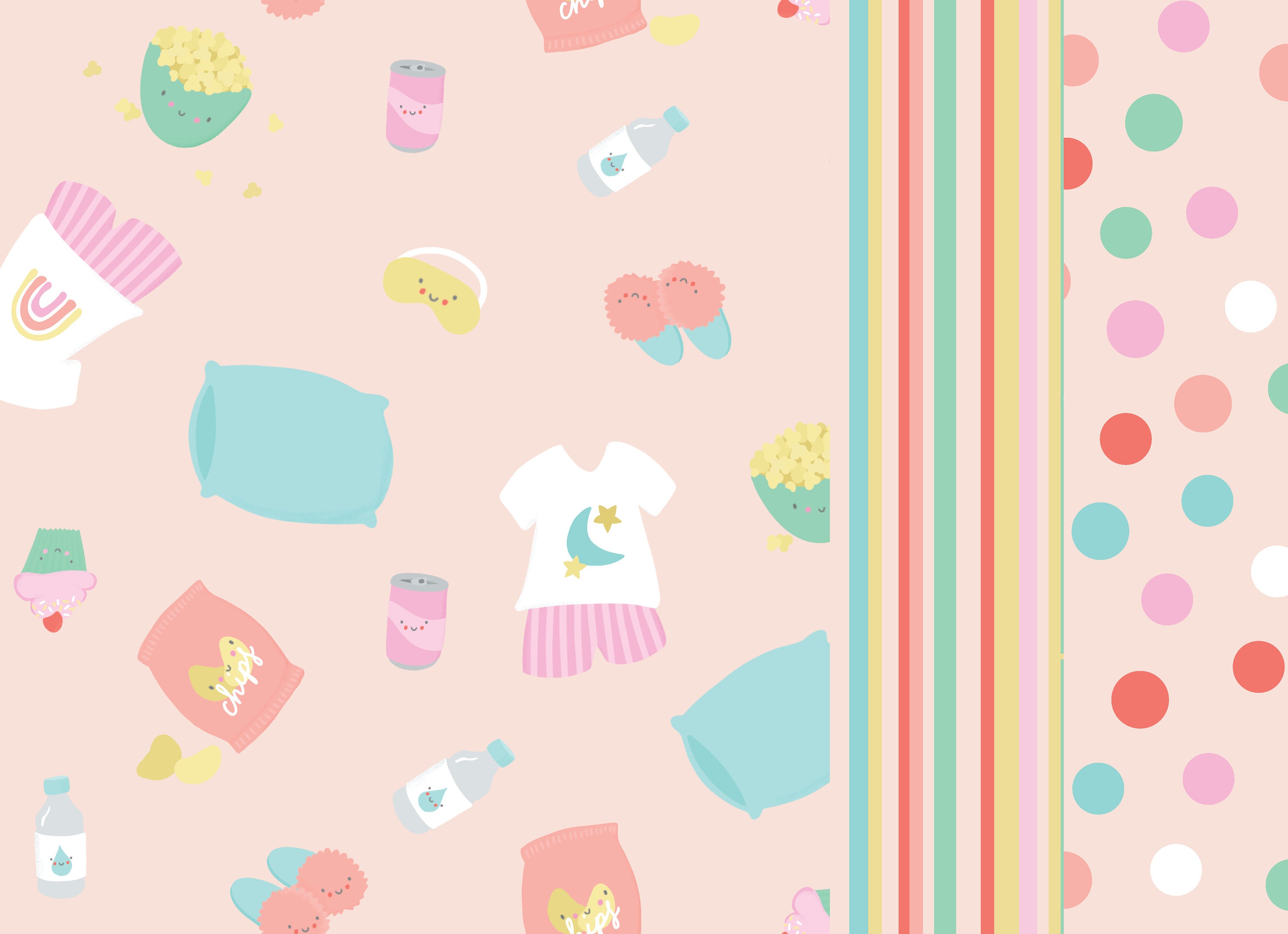3 Slumber Party-themed and Stripes and Polka-dots Seamless Patterns PNG ...