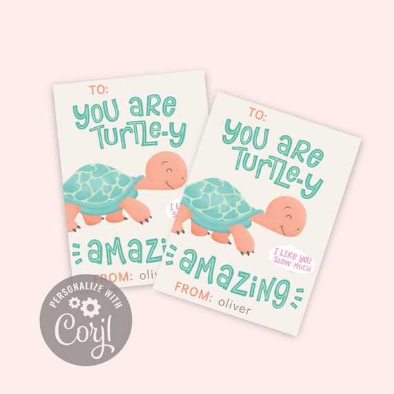 Cute Turtle-y Amazing Kids Classroom Valentine Cards Download | Etsy
