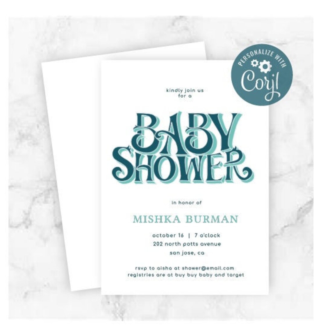 Ornate Typography Custom Baby Shower Invitation Download - Etsy