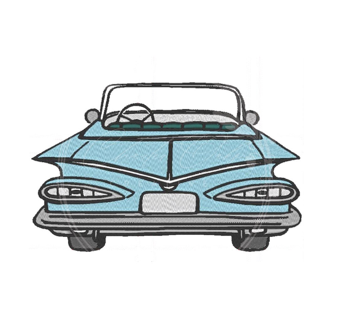1950's Classic Car Impala Rear View Machine Embroidery File Download in ...
