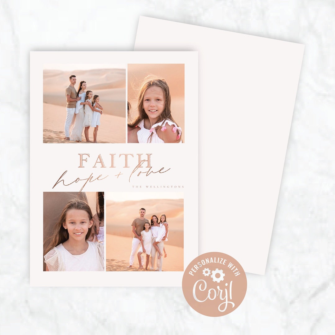 Faith, Hope & Love Photo Collage Christmas Card Customizable Download ...