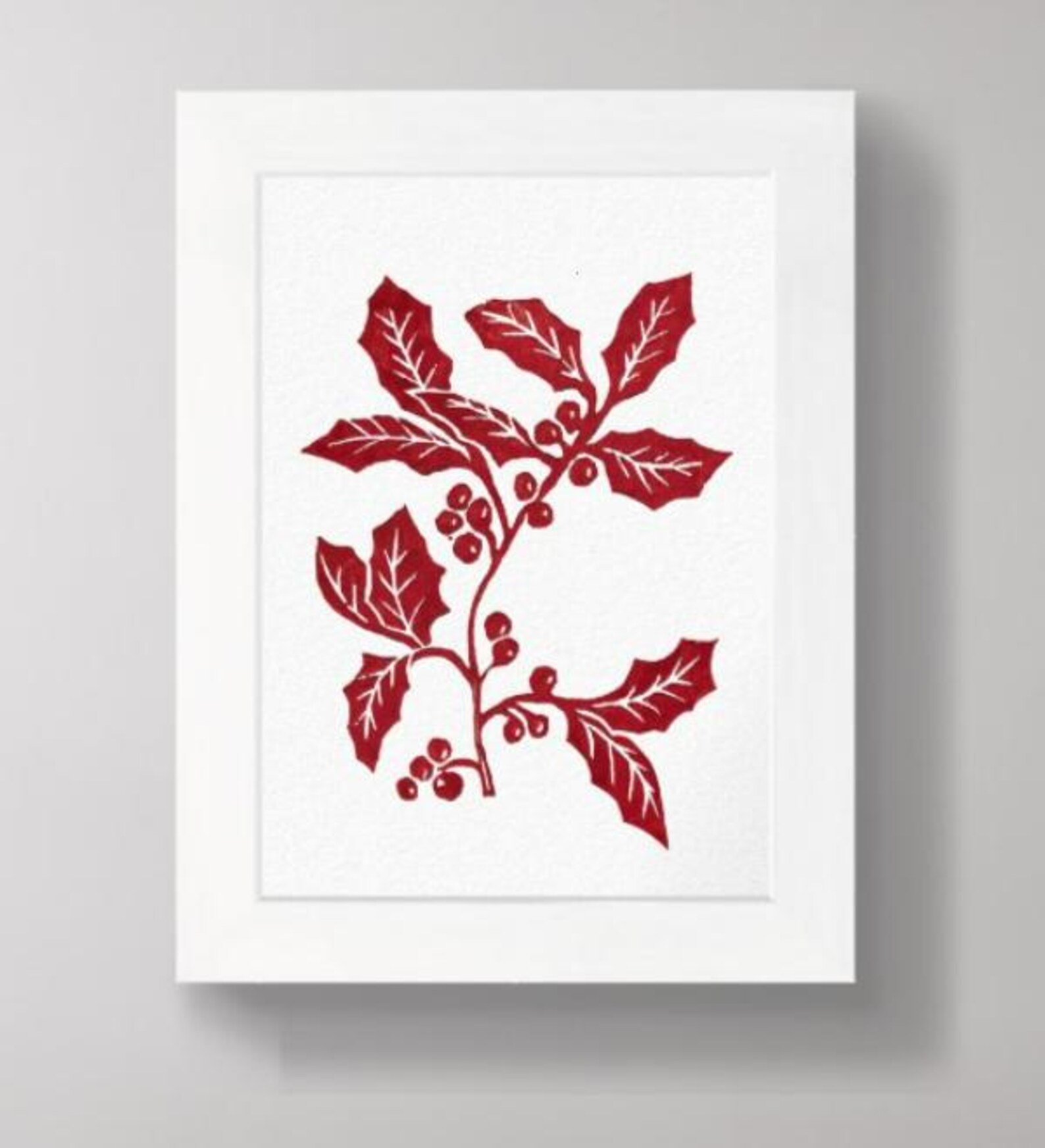 Hand-created Holly Sprig Linocut Artwork Image for Christmas/holidays ...