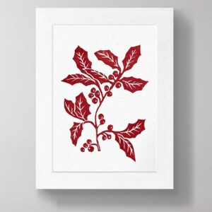 Hand-created Holly Sprig Linocut Artwork Image for Christmas/holidays ...