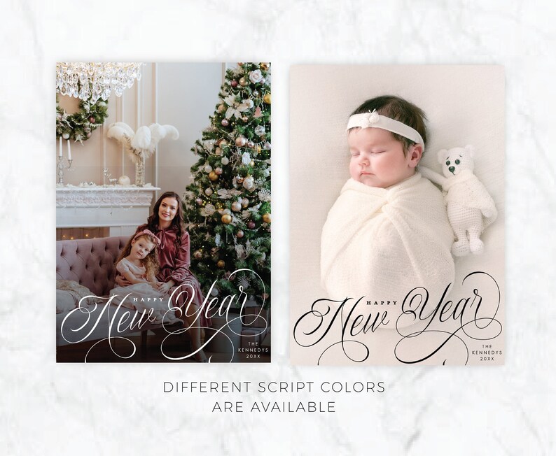 Elegant Happy New Year Script Full-bleed Photo Card Customizable ...