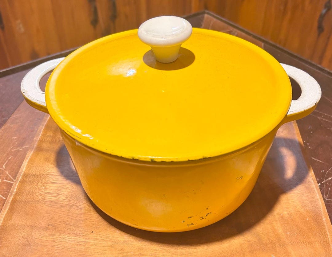 Enamel Cast Metal Casserole Dish Vintage Yellow Cooking Pot - Etsy
