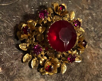 Red Vintage Brooch | Etsy