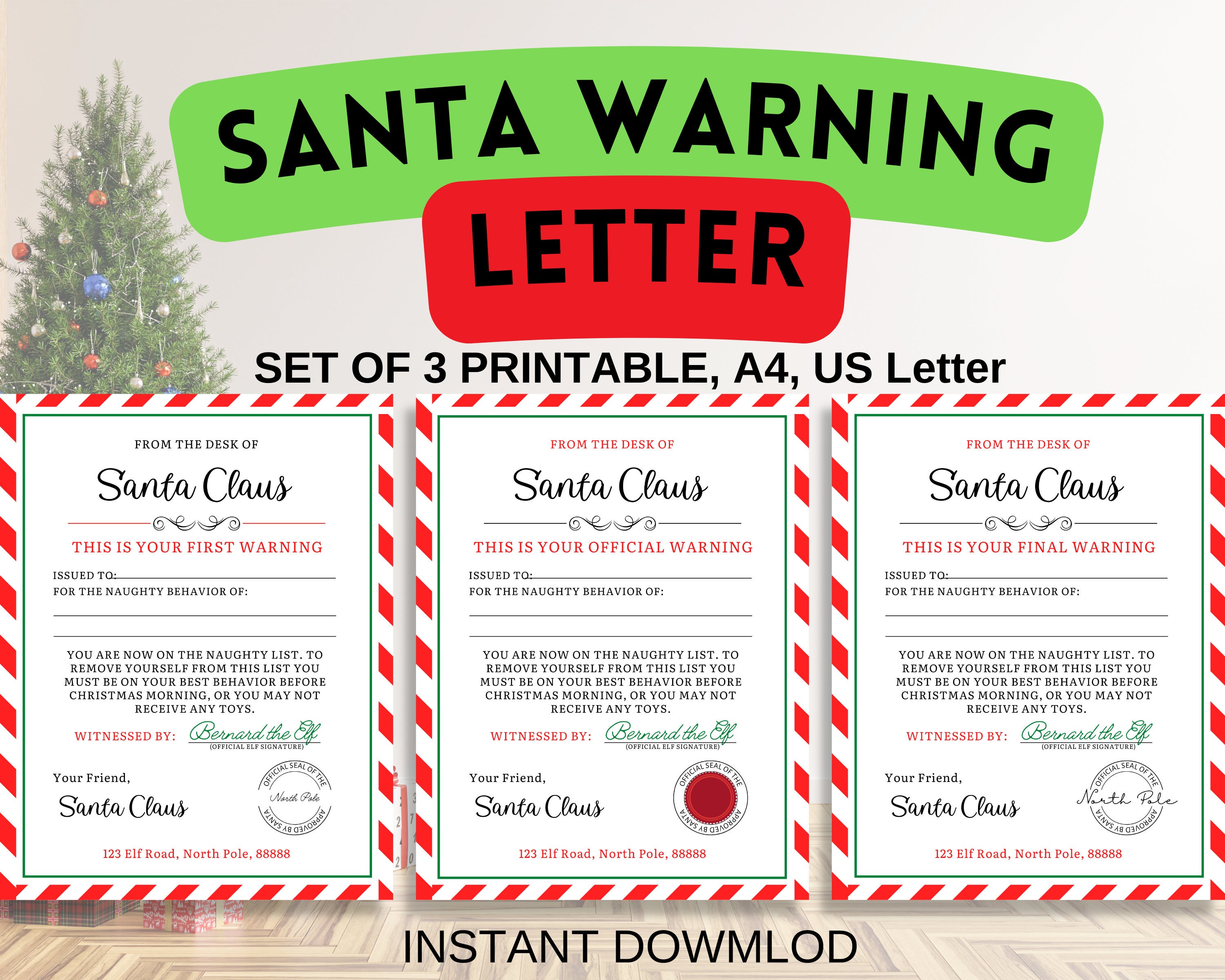 Santa Warning Letter Printable, Naughty List Warning, Bad Behavior ...