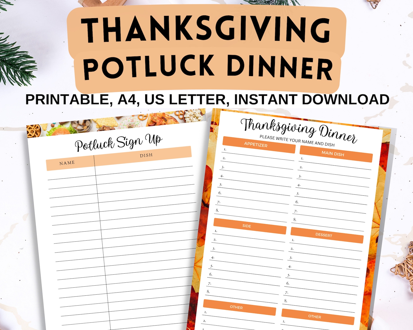 Printable Thanksgiving Potluck Sign up Sheet, Thanksgiving Dinner Sign ...