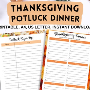 Printable Thanksgiving Potluck Sign up Sheet, Thanksgiving Dinner Sign ...