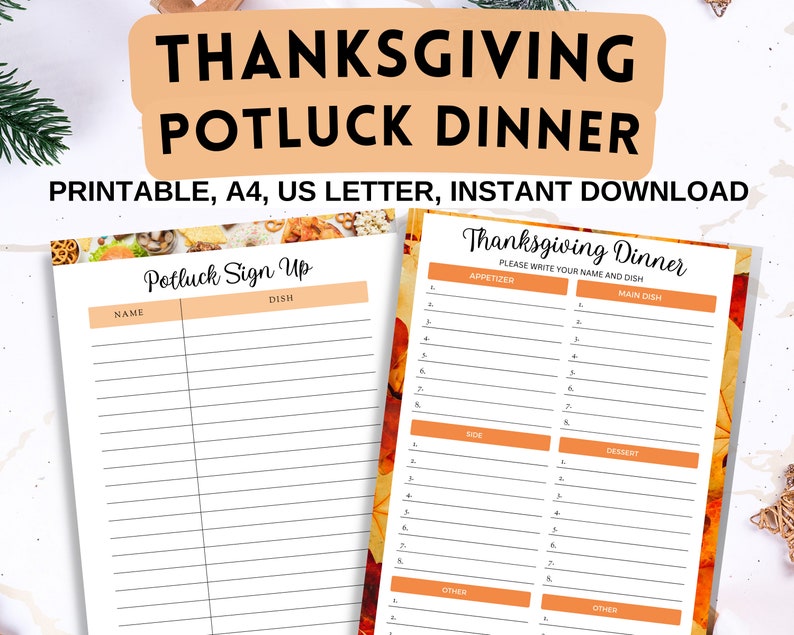 Printable Thanksgiving Potluck Sign up Sheet, Thanksgiving Dinner Sign ...