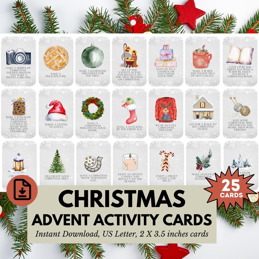 Advent Activity Cards for the Family, Fun Christmas Printable Countdown ...