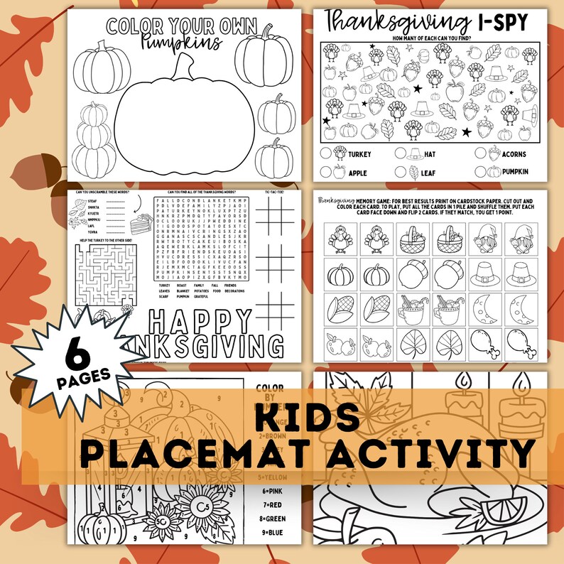 Thanksgiving Activity Placemat, Thanksgiving Placemat, Coloring Page ...