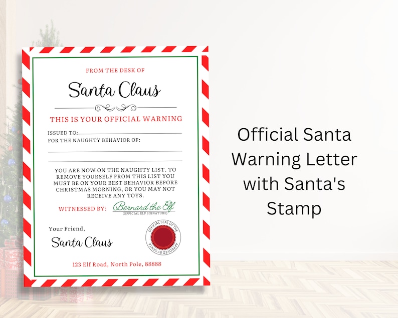 Printable Santa Warning Letter From Santa, Naughty Warning Letter ...