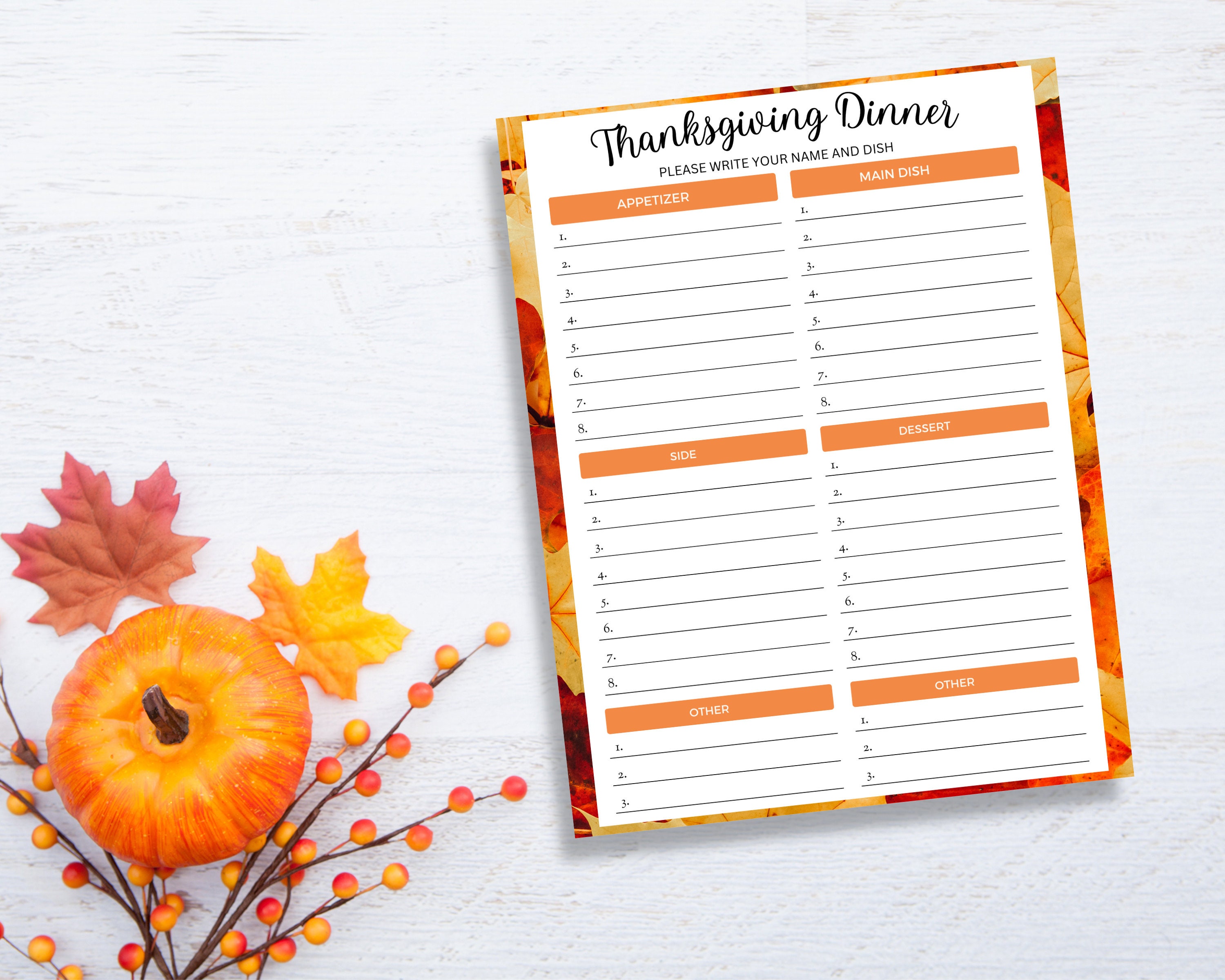 Printable Thanksgiving Potluck Sign up Sheet, Thanksgiving Dinner Sign ...