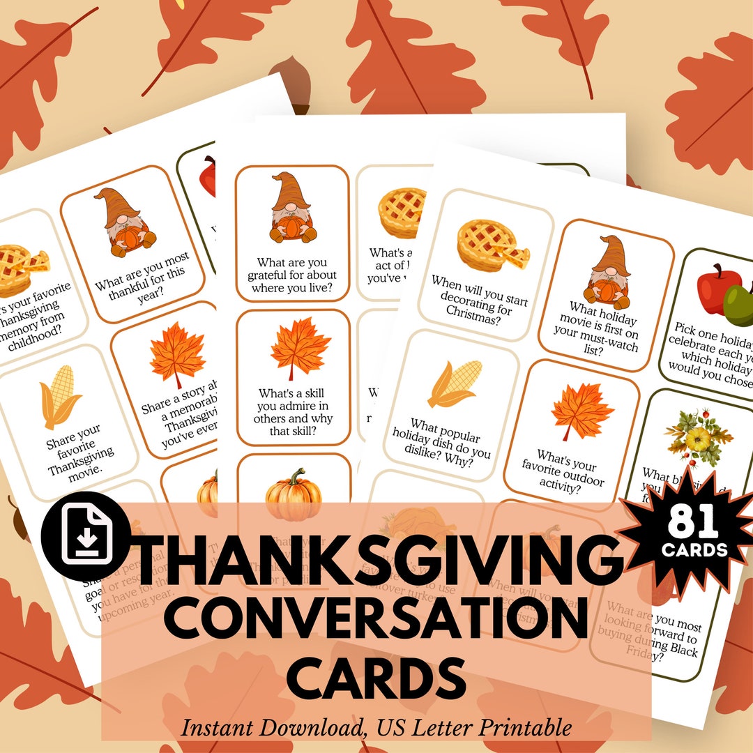 81 Conversation Cards Pdf, Family Conversation Card, Thanksgiving ...