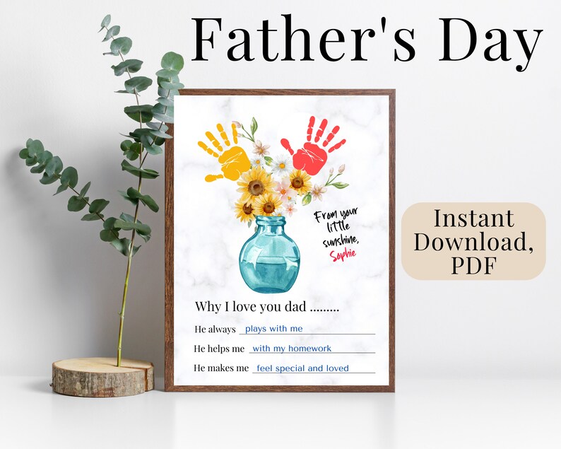 Sunflower Fathers Day Handcraft Printable, Printable Fathers Day Flower ...