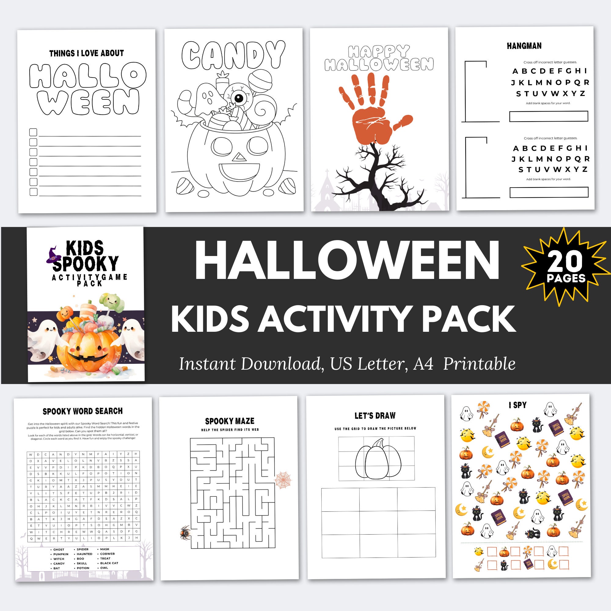 20 Printable Kids Halloween Activities, Halloween Puzzle Bundle ...