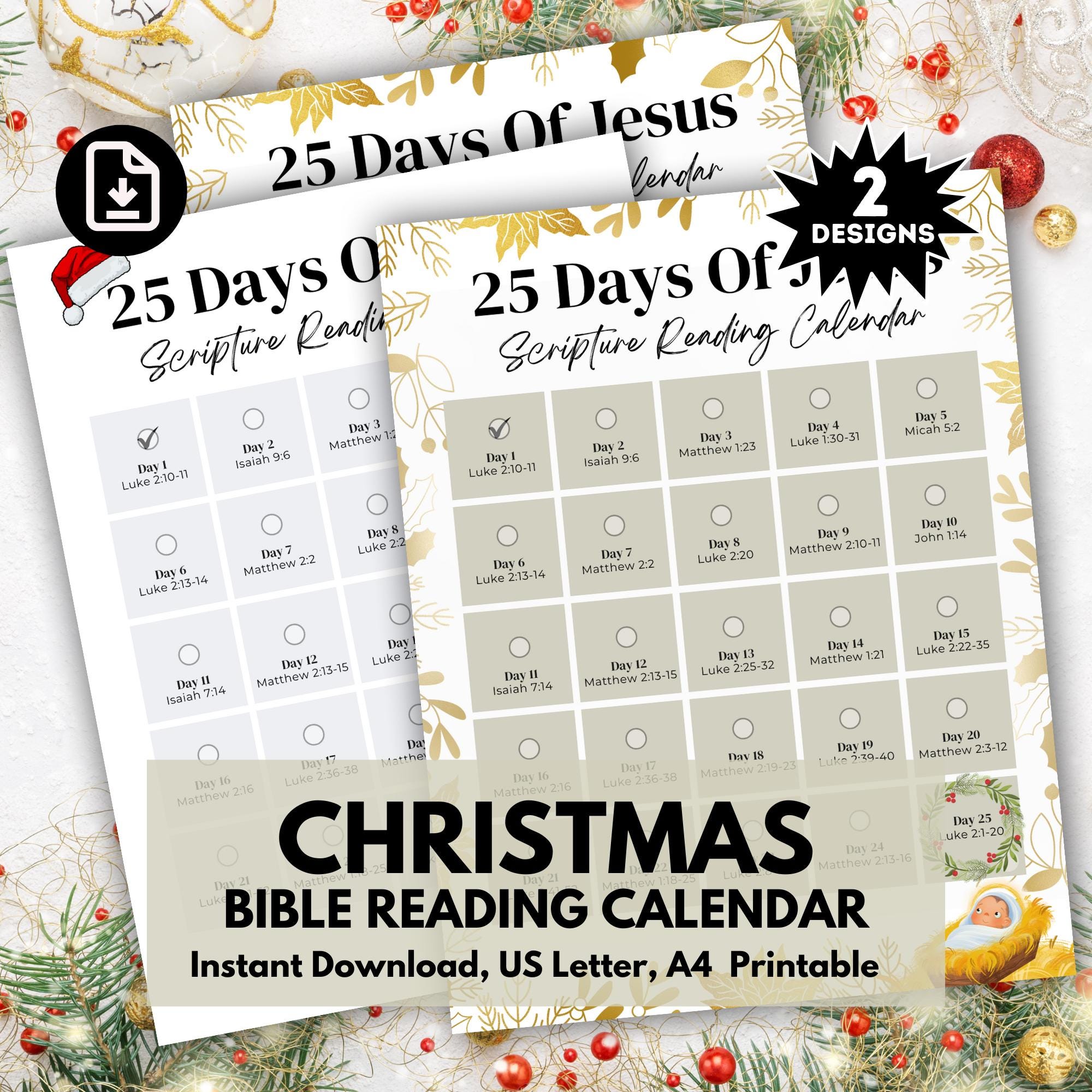 25 Christmas Bible Cards Printable, Christmas Advent Scripture Calendar ...