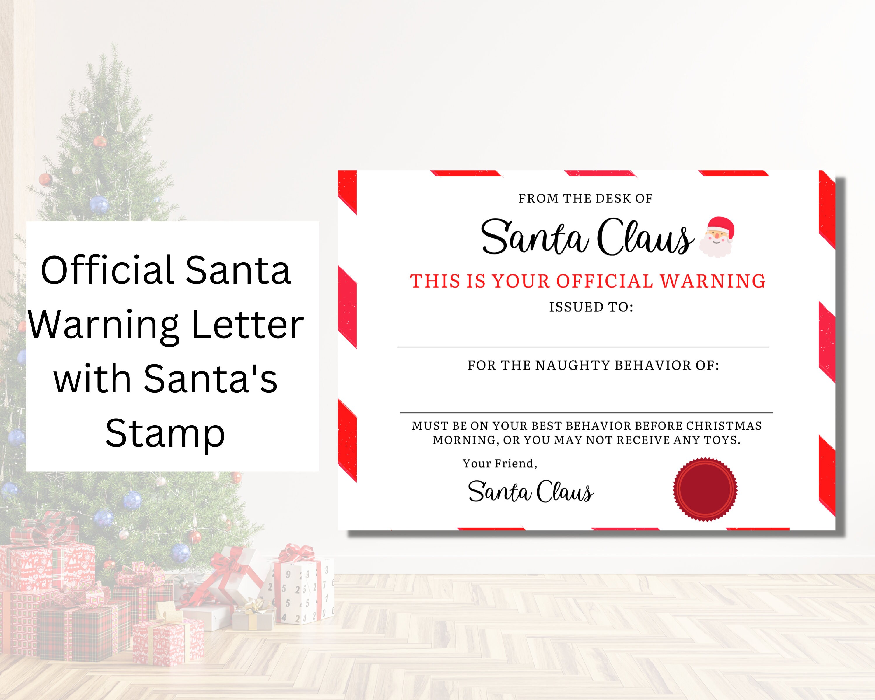 Santa Warning Letter for Kids, Naughty Warning Letter, Official Santa ...