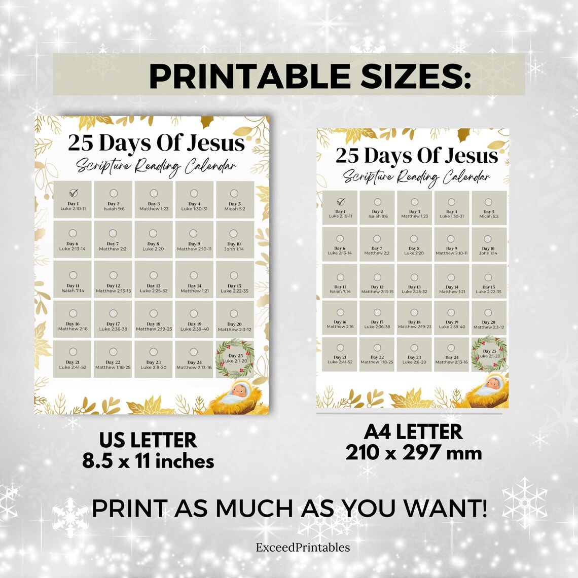 25 Christmas Bible Cards Printable, Christmas Advent Scripture Calendar ...