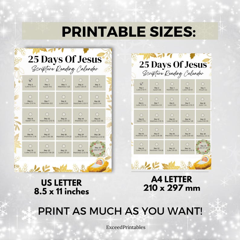 25 Christmas Bible Cards Printable, Christmas Advent Scripture Calendar ...