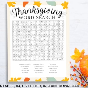 Thanksgiving Word Search Printable, Thanksgiving Word Search Activity ...
