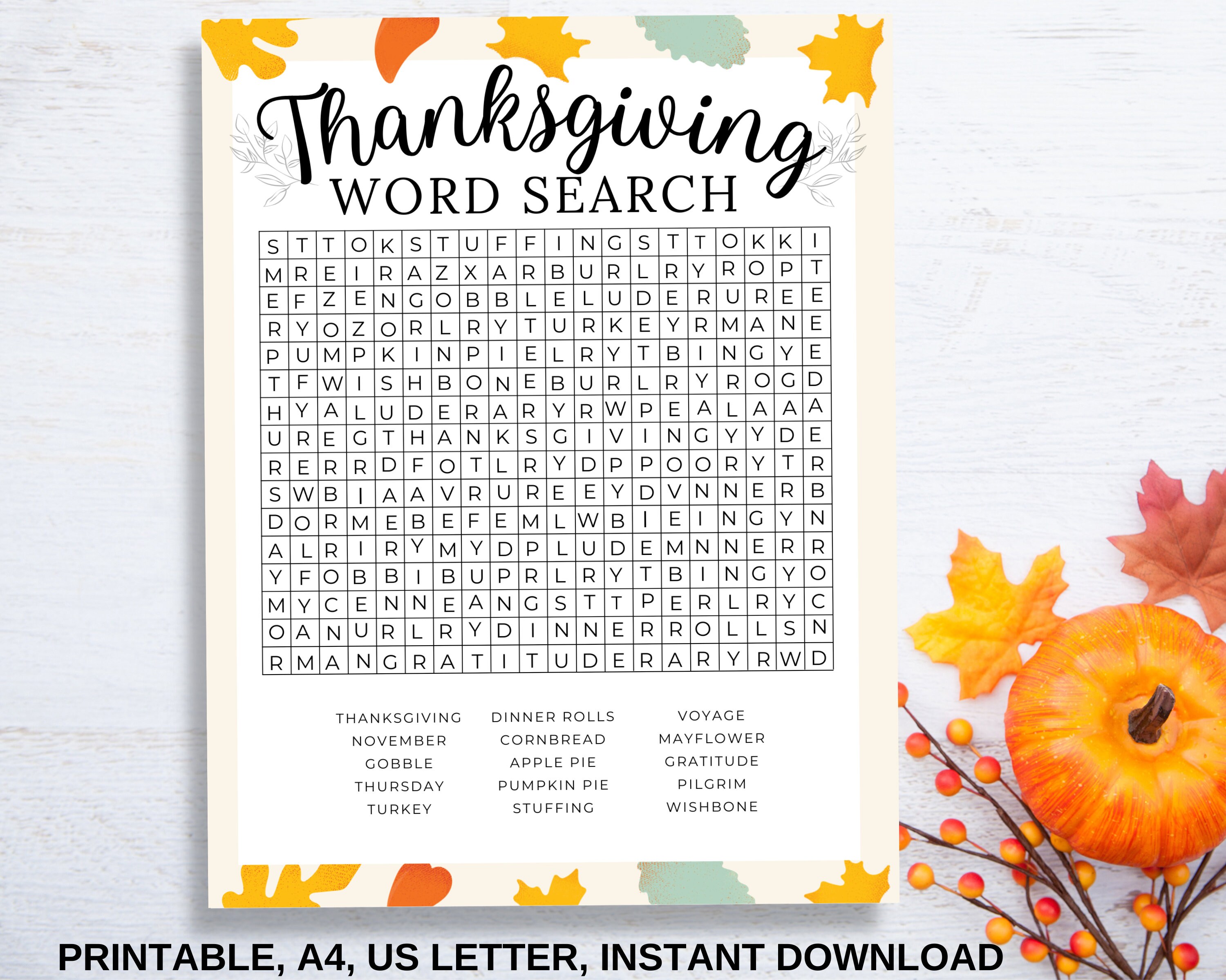 Thanksgiving Word Search Printable, Thanksgiving Word Search Activity ...
