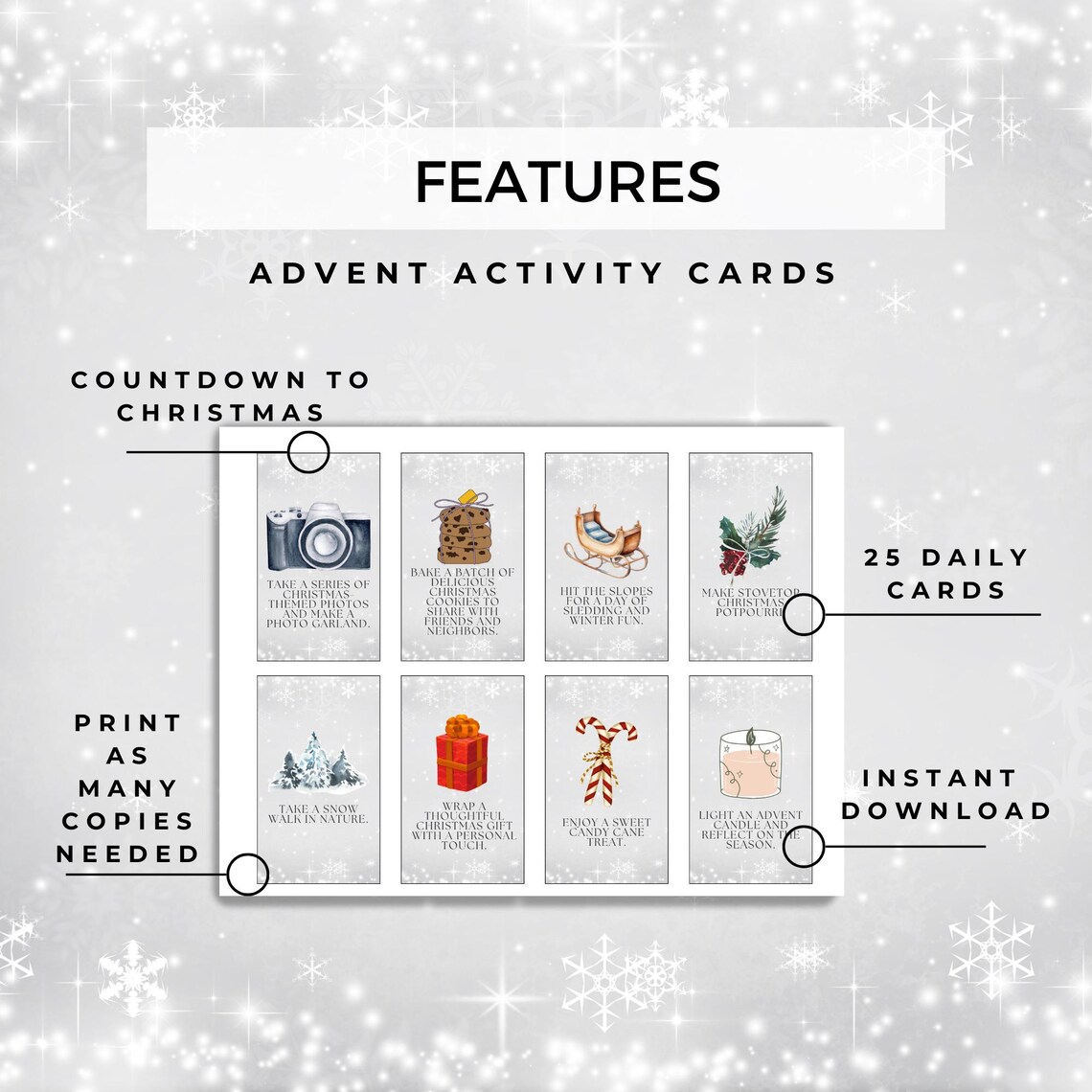 Advent Activity Cards for the Family, Fun Christmas Printable Countdown ...