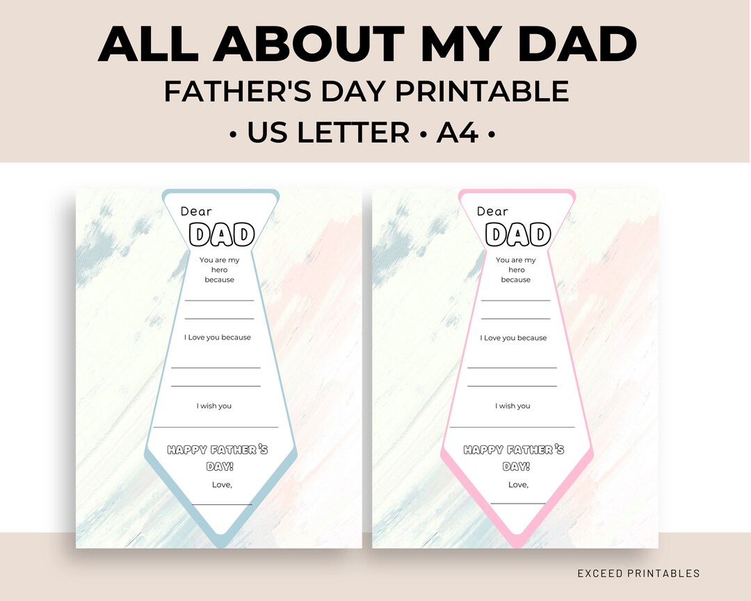 Father's Day Necktie Letter Prompt, Printable Father's Day ...