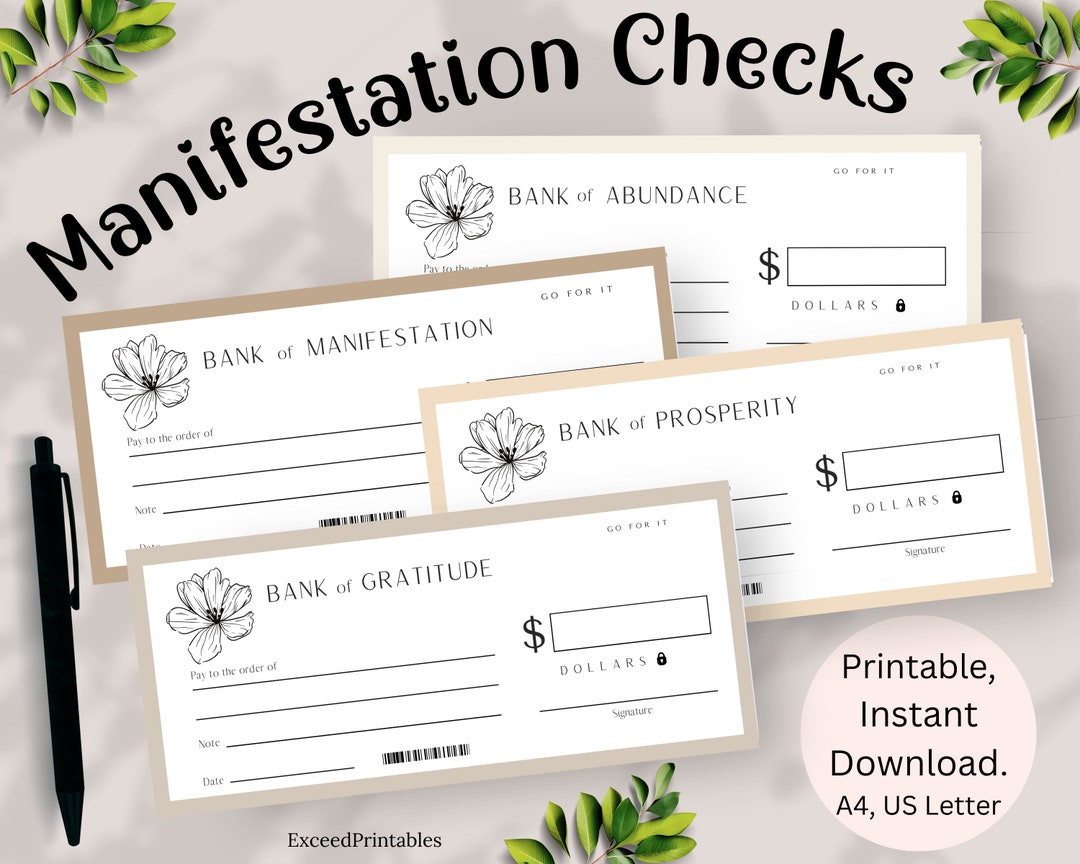 Printable Manifestation Check, Gratitude Check, Prosperity Check ...