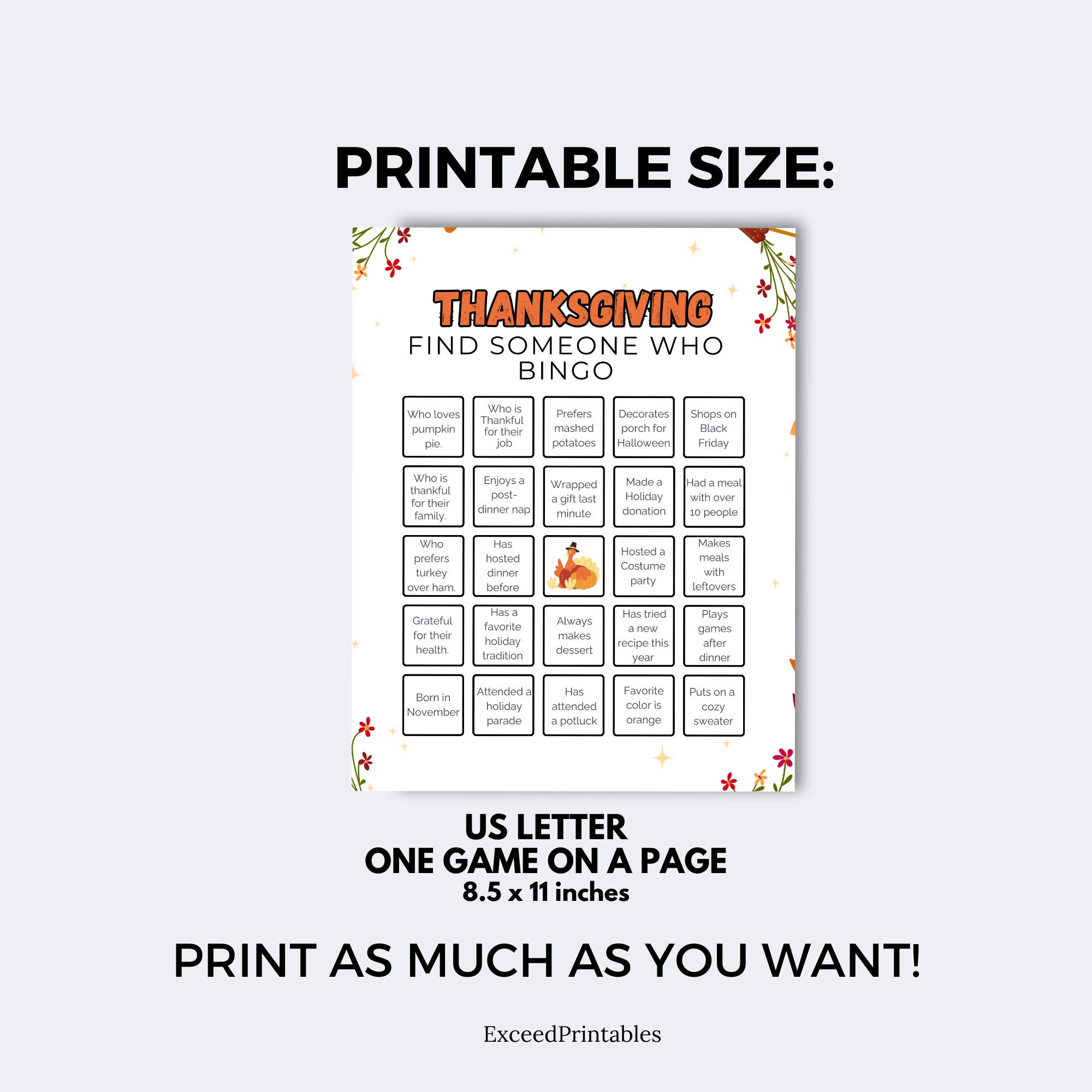 Thanksgiving Find the Guest Bingo , Number Bingo, Autumn Bingo ...