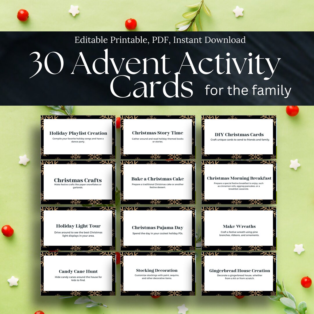 Editable Christmas Advent Activity Cards, Christmas Bucket List ...