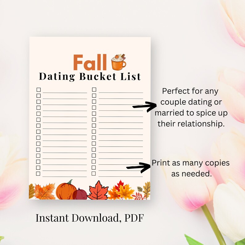 Fall Dating Bucket List for Couples, Fall Bucket List Printable, Autumn ...