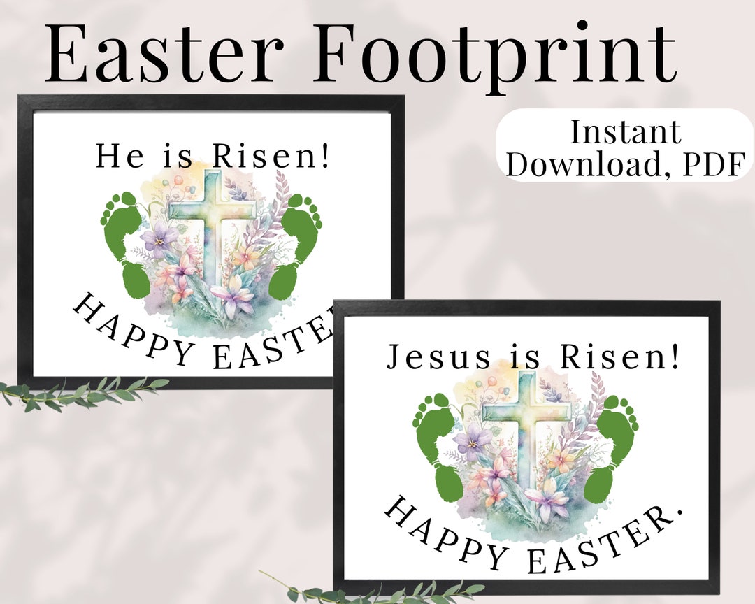 He is Risen Easter Footprint Art, Christian Easter Footprint Printable ...